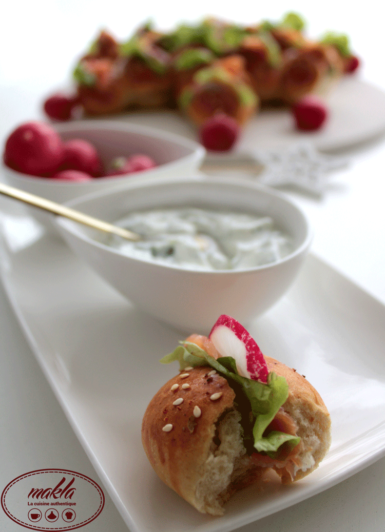Brioche apéro festive | Saumon - Tzatziki - Radis - Makla - La cuisine ...