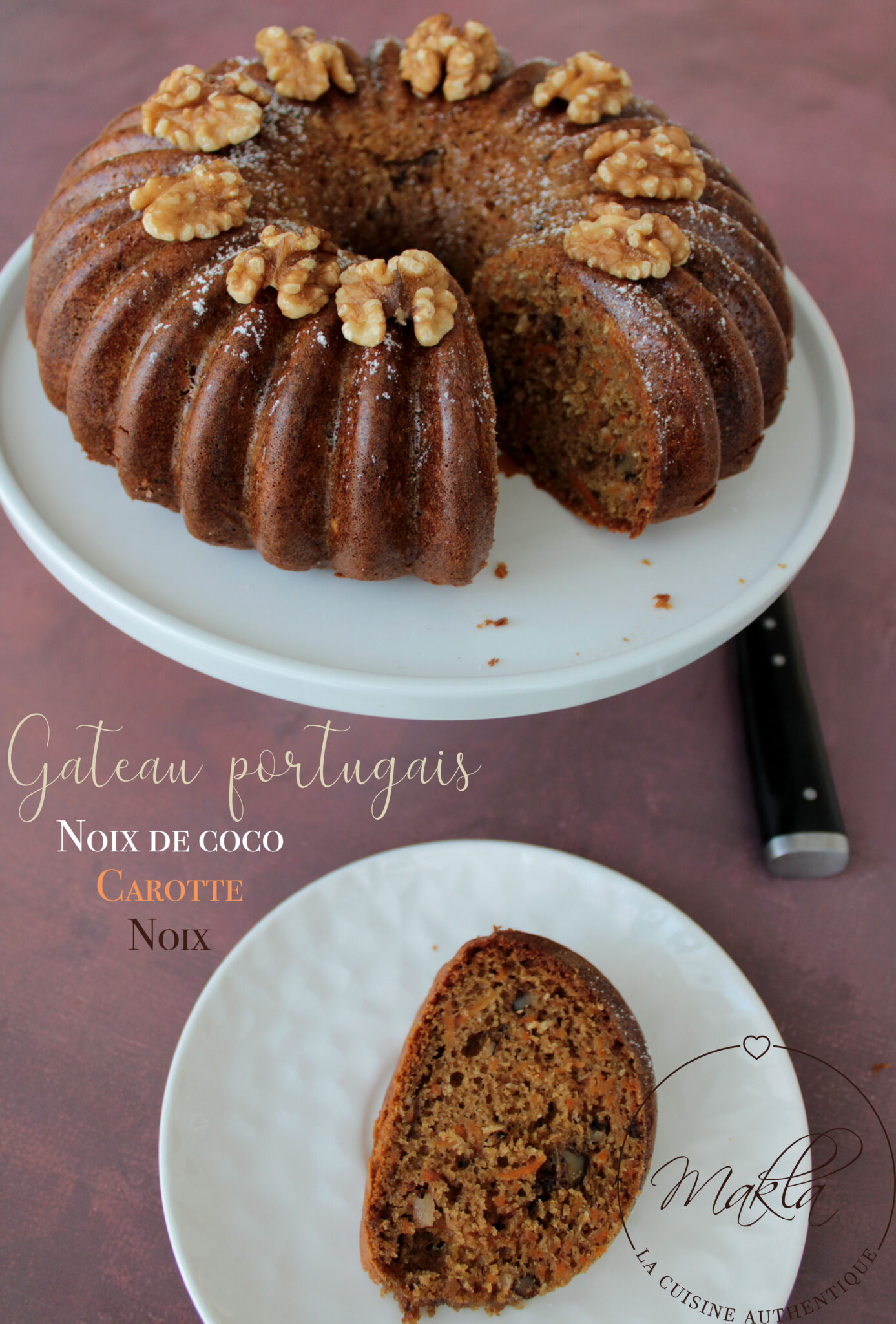 Gâteau portugais | Noix de coco - Carotte - Noix - Makla - La cuisine ...